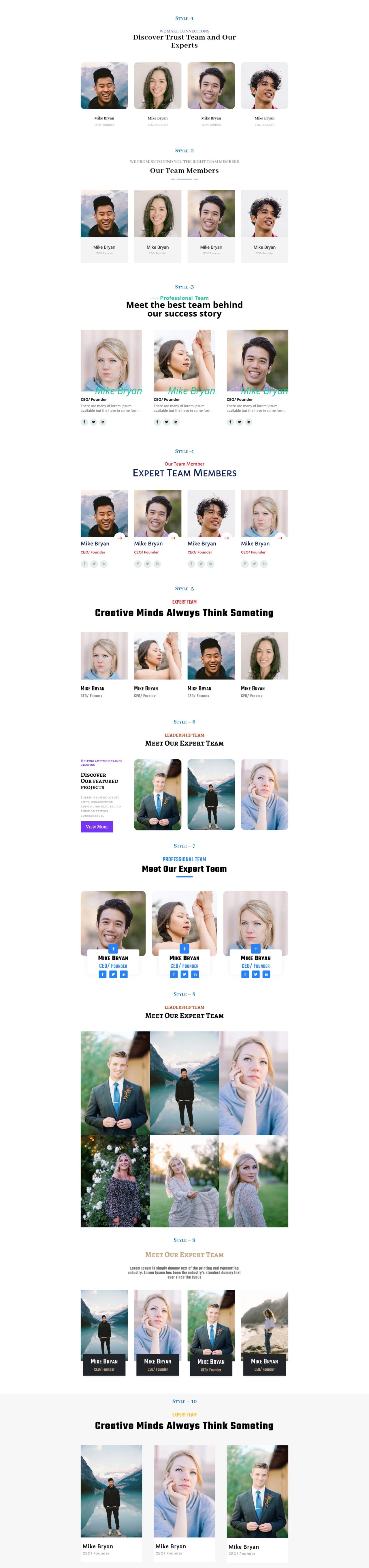 Preview of Team Section Designs | Find Popular Divi Layouts ,Sections