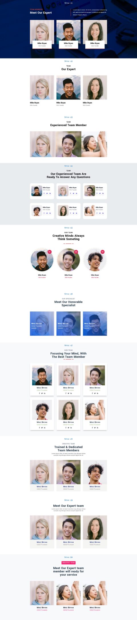 Preview of Team Section Designs | Find Popular Divi Layouts ,Sections